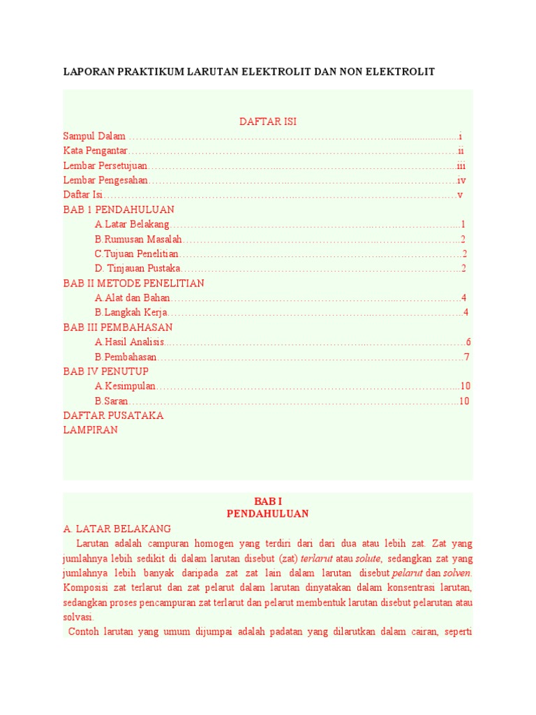 Laporan Praktikum Larutan Elektrolit Dan Non Elektrolit | PDF