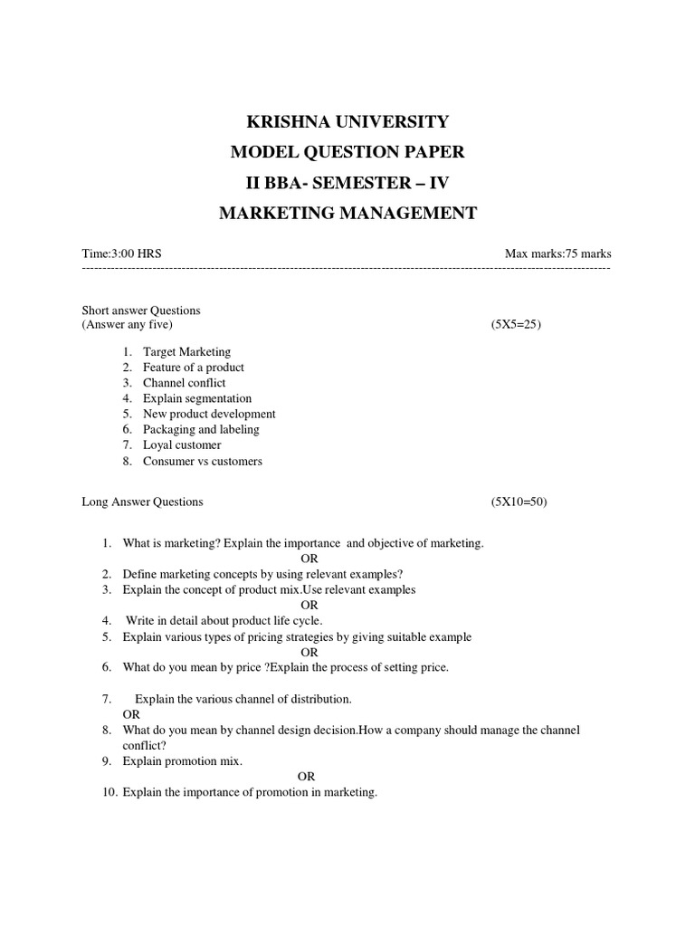 B.B.A.Model Papers | PDF | Corporate Governance | Marketing