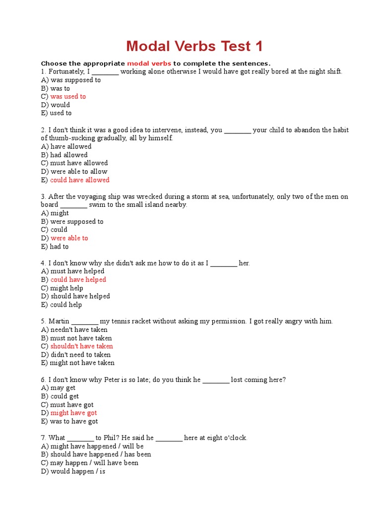 Modals Multiple Choice Exercise | PDF