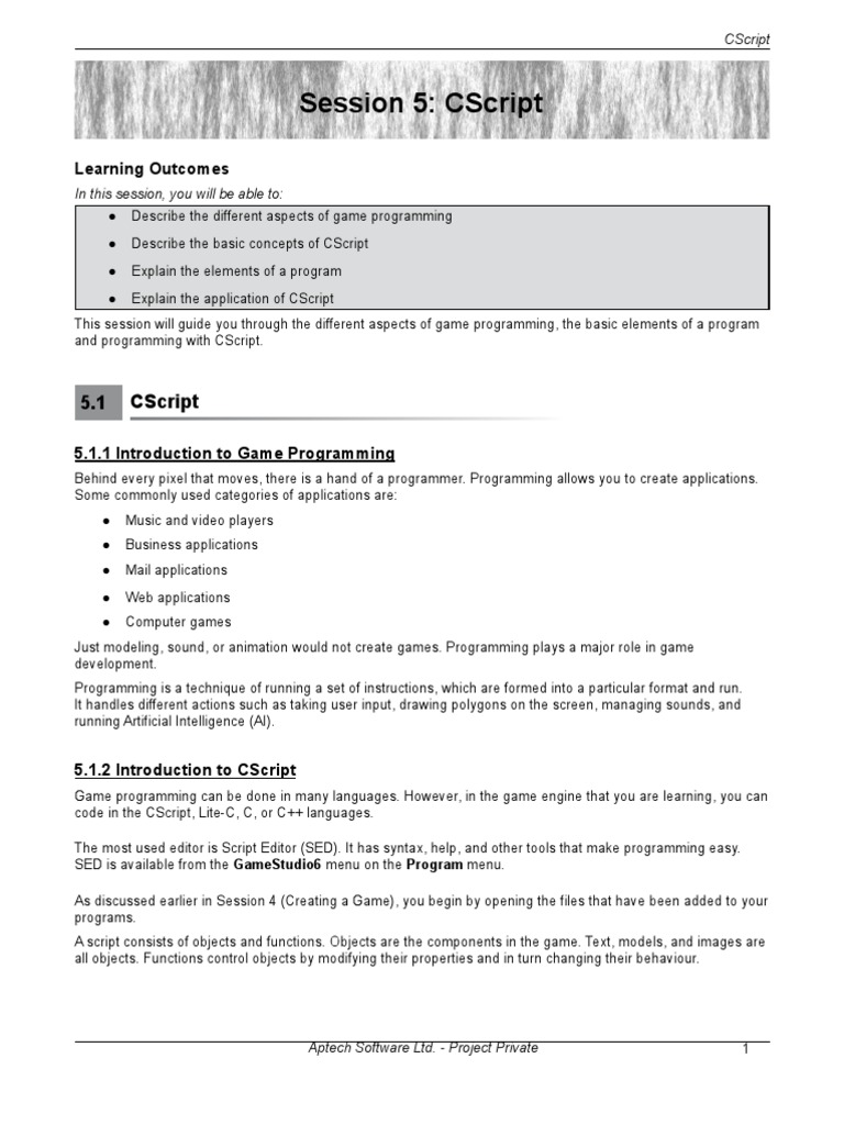 An Introduction To Game Programming With Cscript Pdf Control Flow Variable Computer Science