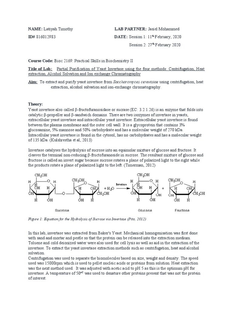 Invertase Lab 1 or 2 | PDF | Protein Purification | Chromatography