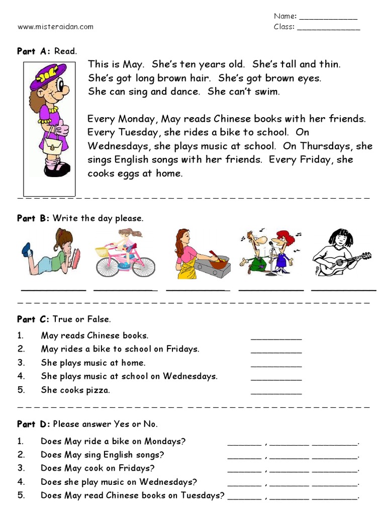 Days of The Week Simple Reading Comprehension Reading Comprehension ...