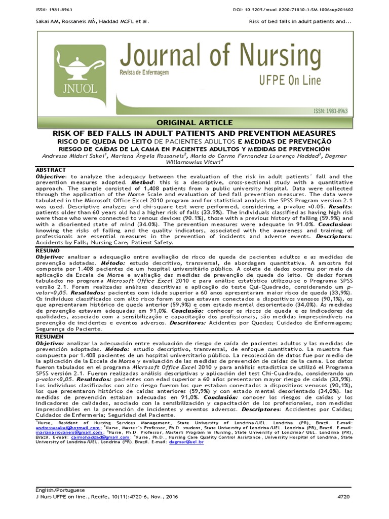 Risk of Bed Falls in Adult Patients and Prevention Measures PDF | PDF ...