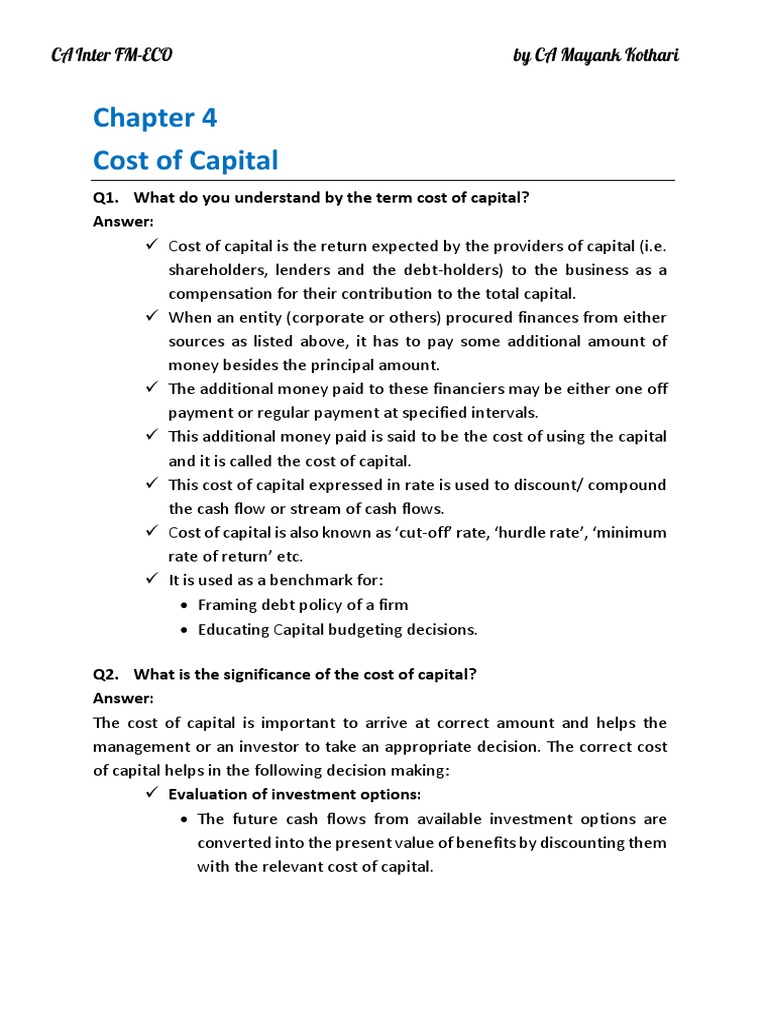 Cost of Capital Notes | Download Free PDF | Cost Of Capital | Capital ...