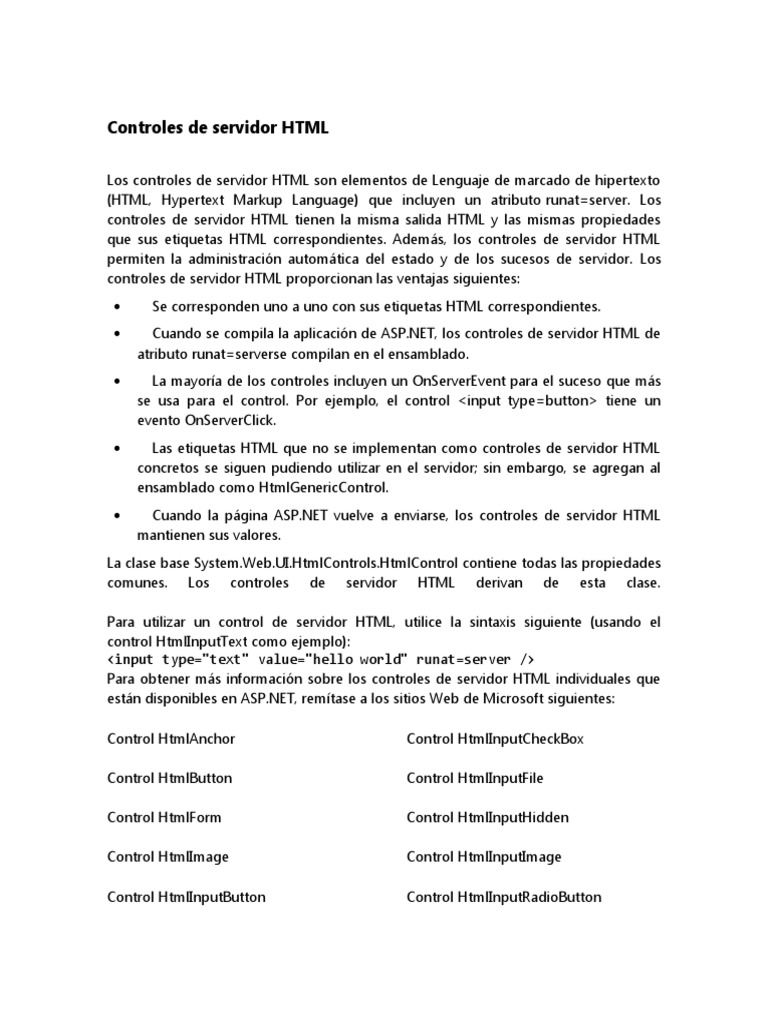 Controles de Servidor HTML | PDF | HTML | Servidor web