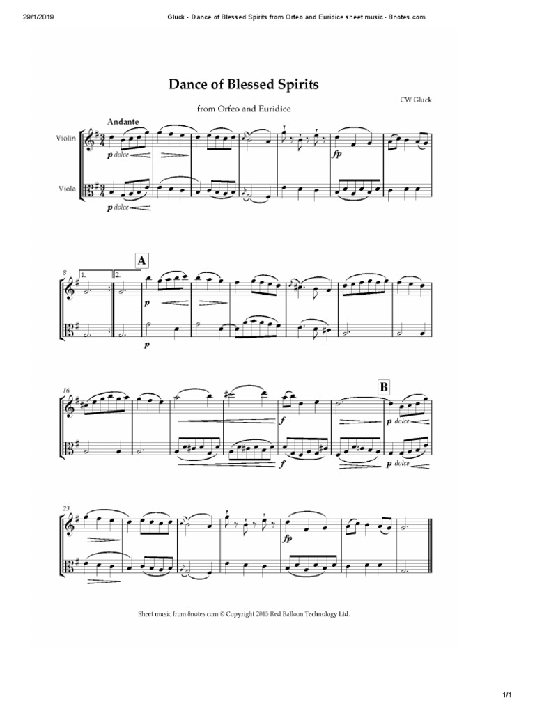 Gluck - Dance of Blessed Spirits From Orfeo and Euridice (Violín ...