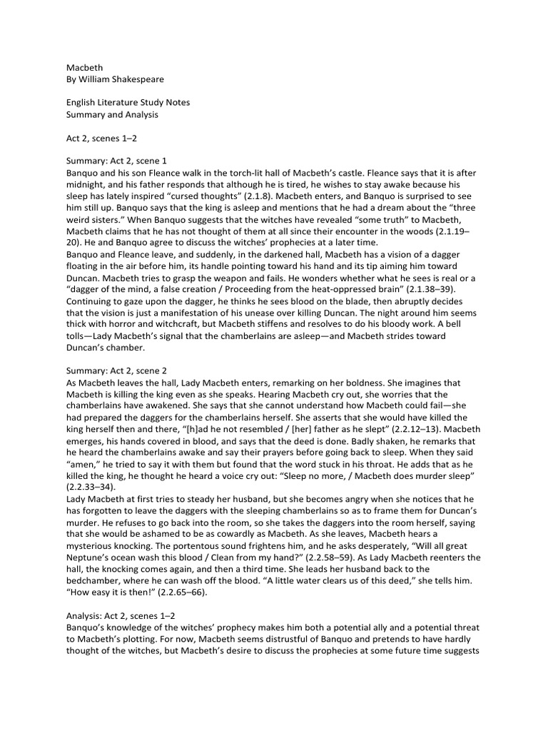 English Literature Macbeth Study Notes For Act 2 | PDF | Macbeth