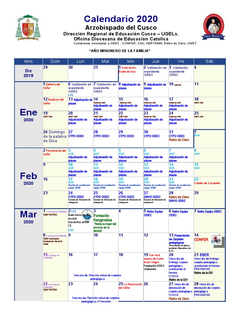 plan-Calendario-Semanal-2020-ODEC-CUSCO 14 Febrero | PDF ...