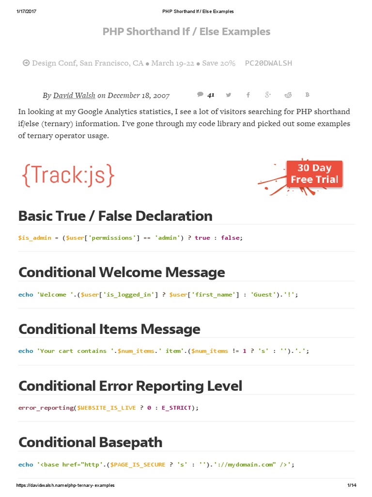 PHP Shorthand If - Else Examples PDF | PDF | Php | Computing