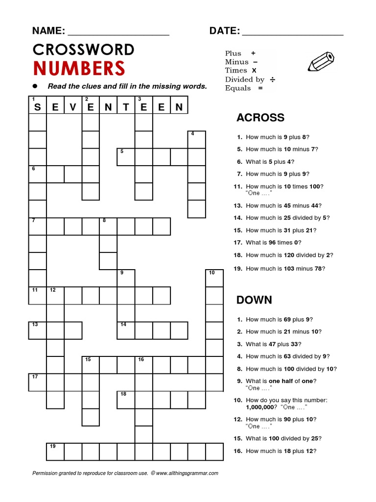 Numbers Students Pdf Word Puzzles Puzzles