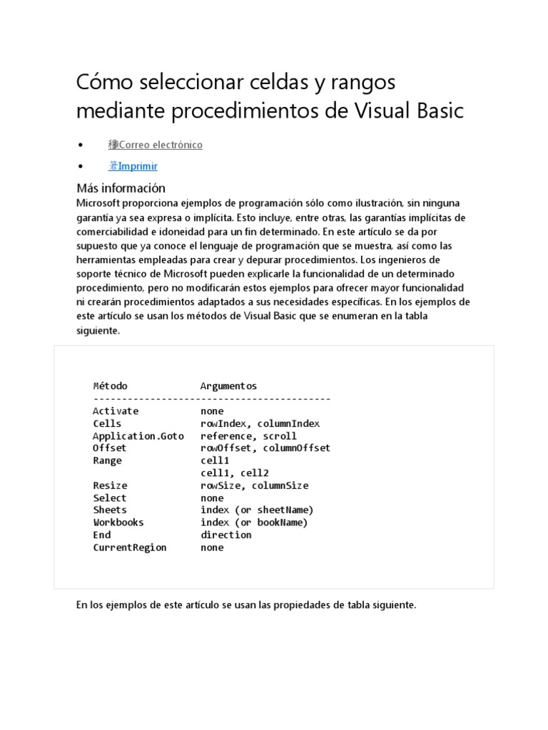 Cómo Seleccionar Celdas y Rangos Mediante Procedimientos de Visual Basic | PDF | Hoja de cálculo ...