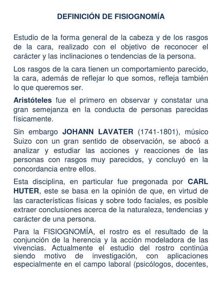Fisiognomia | PDF | Fisonomía | Conceptos psicologicos