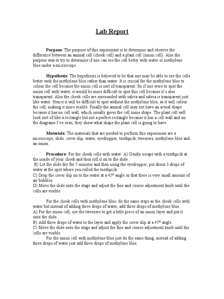 Lab Report For Cheek Cells | PDF | Cell (Biology) | Observation