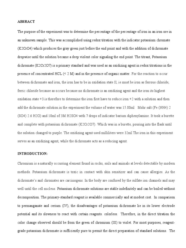 AP Chem Lab - Redox Titration | PDF | Titration | Chemistry
