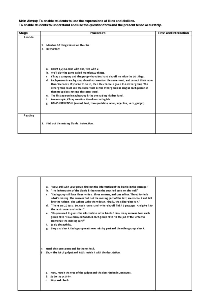 Lesson Plan - Likes and Dislikes | PDF | Consumer Electronics ...