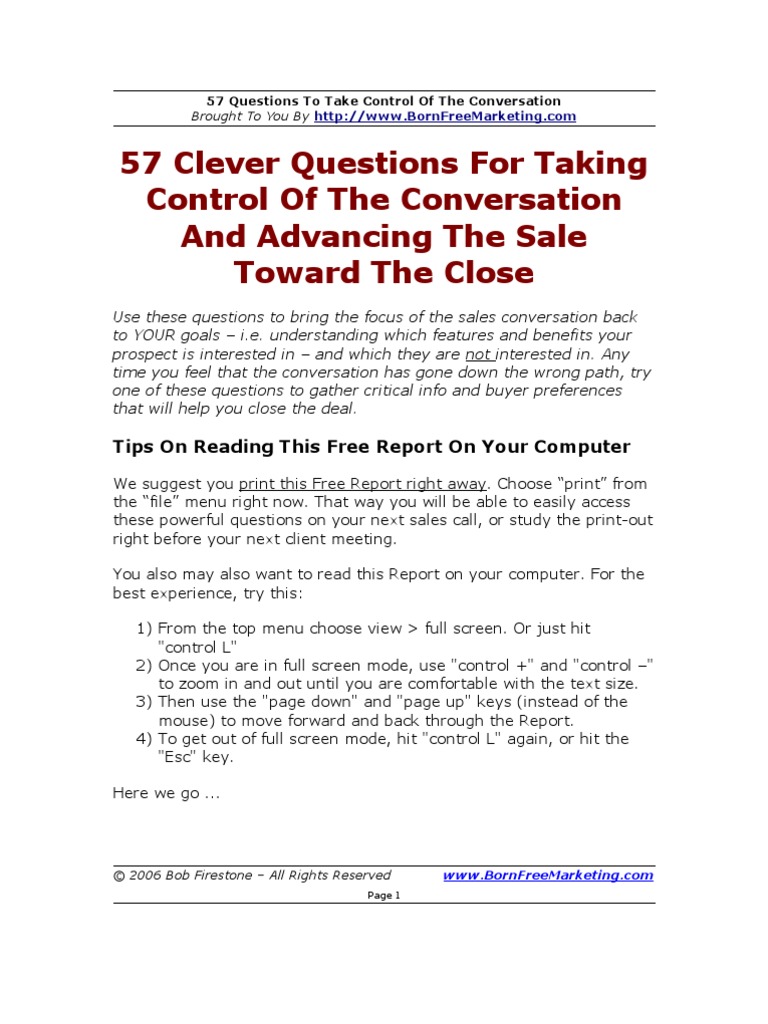 57 Questions To Take Control of The Conversation | PDF | Conversation ...