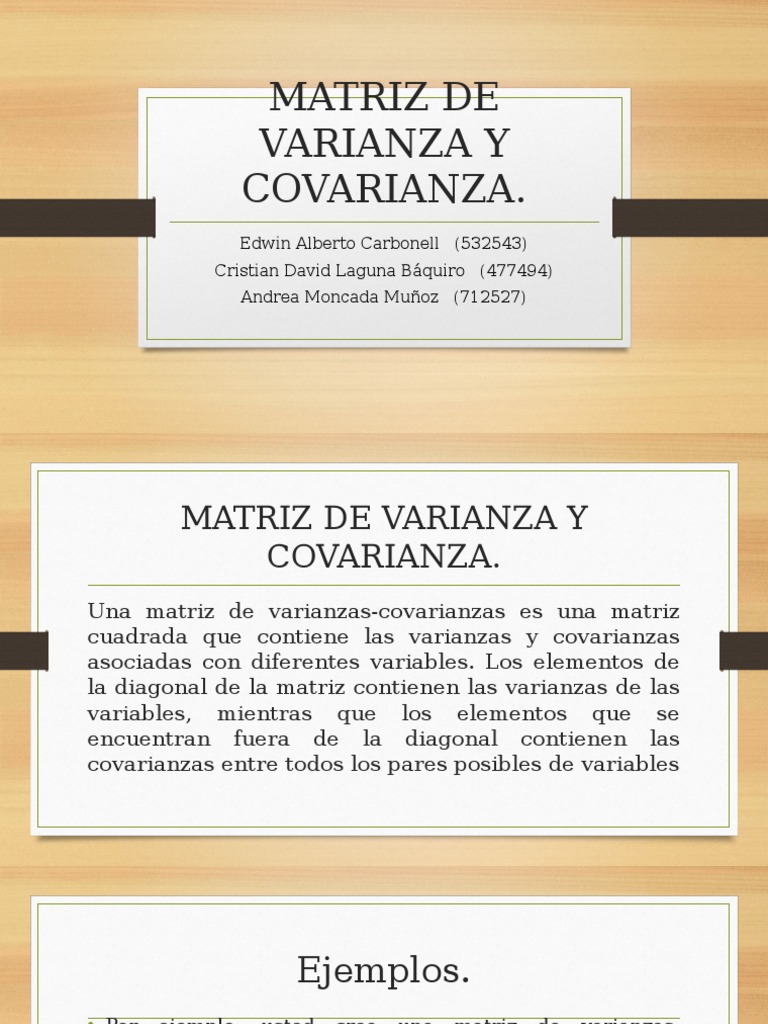 Matriz de Varianza y Covarianza | PDF | Covarianza | Diferencia