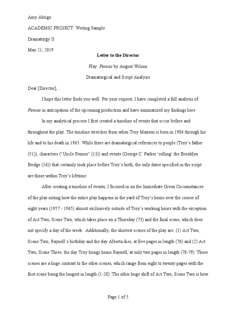 Writing Sample Letter To The Director | PDF | Fences (Play)