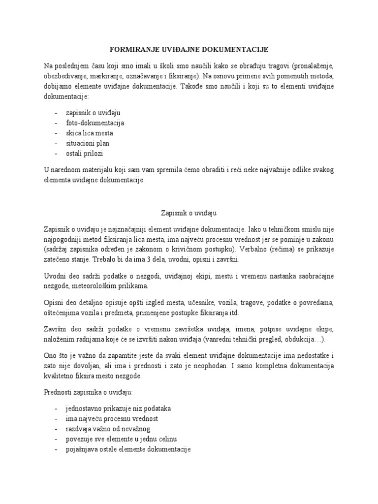 Formiranje Uviđajne Dokumentacije | PDF