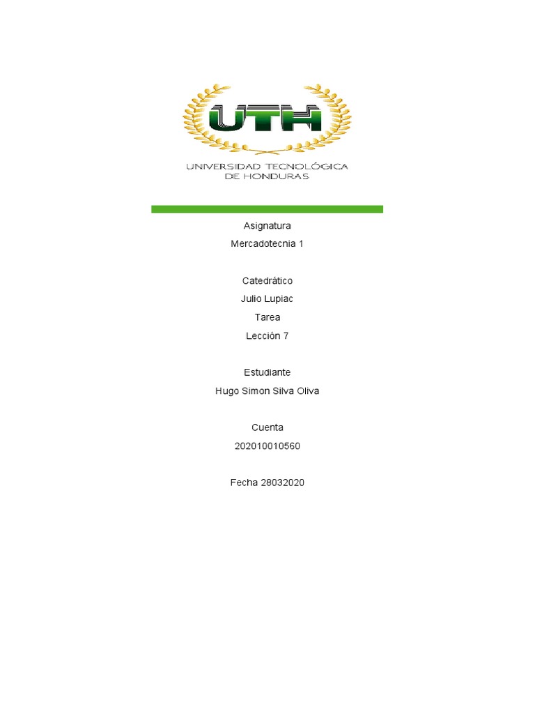 MKT 1-Tarea 6 - Leccion 7 UTH | PDF | Publicidad | Cupón