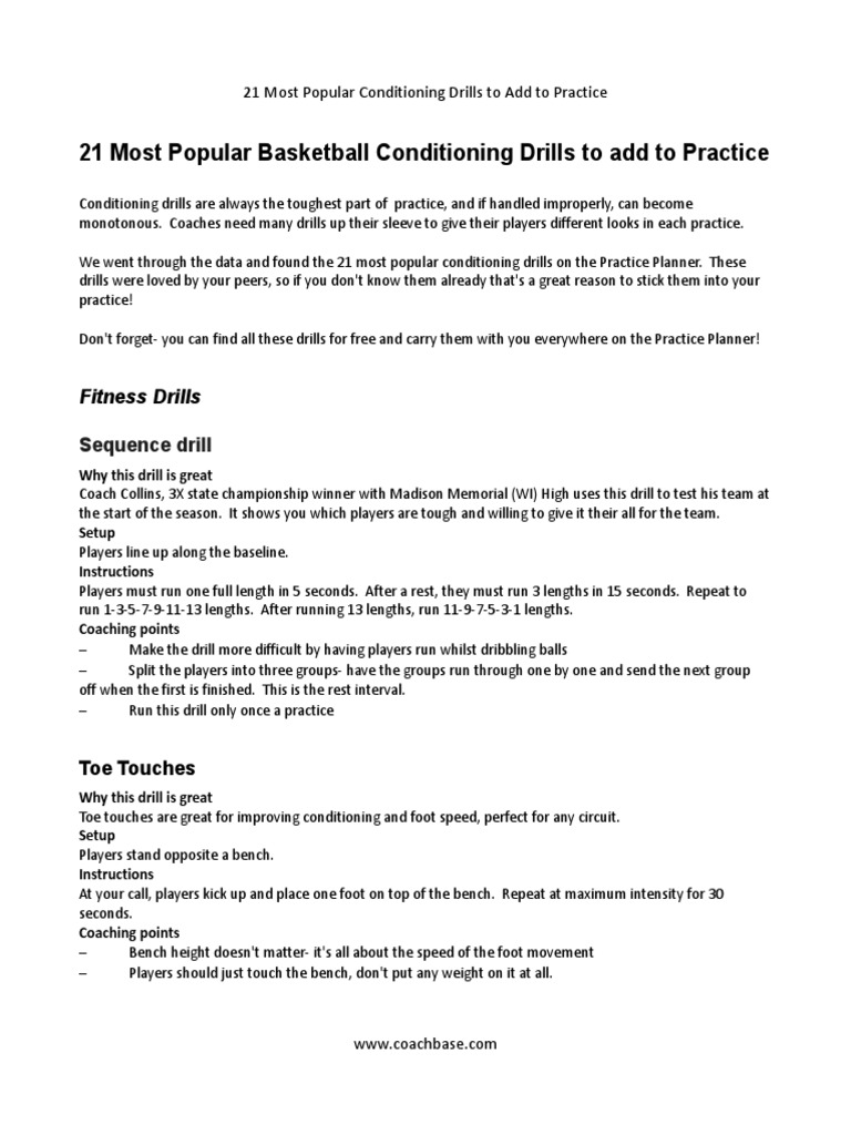 21 Basketball Conditioning Drills | PDF | Physical Exercise | Recreation