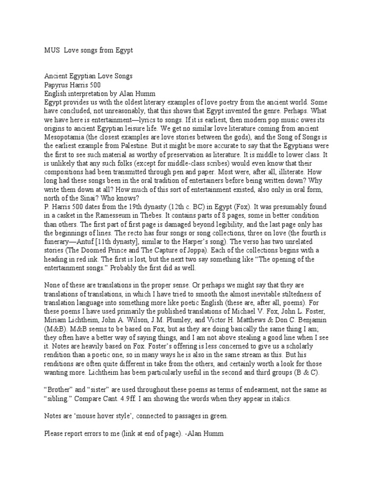 Love Songs From Ancient Egypt | PDF | Ancient Egypt | Translations