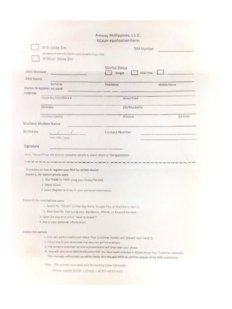 Amway GCash Form | PDF