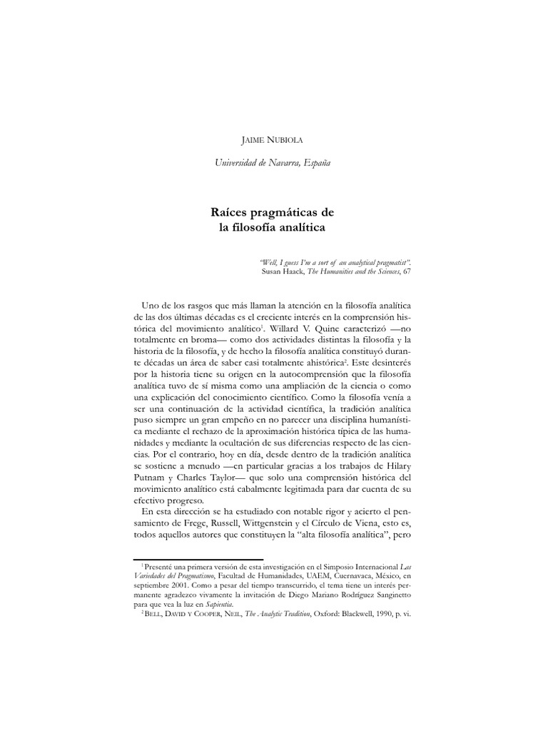 Jaime Nubiola - Raíces Pragmáticas de La Filosofía Analítica | PDF ...