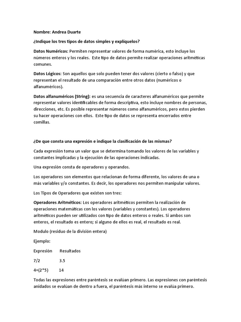 Indique Los Tres Tipos de Datos Simples y Explíquelos | PDF | Variable ...