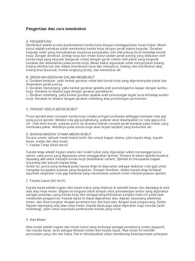 Pengertian Dan Cara Membubut | PDF | Griya & Taman | Teknologi & Rekayasa