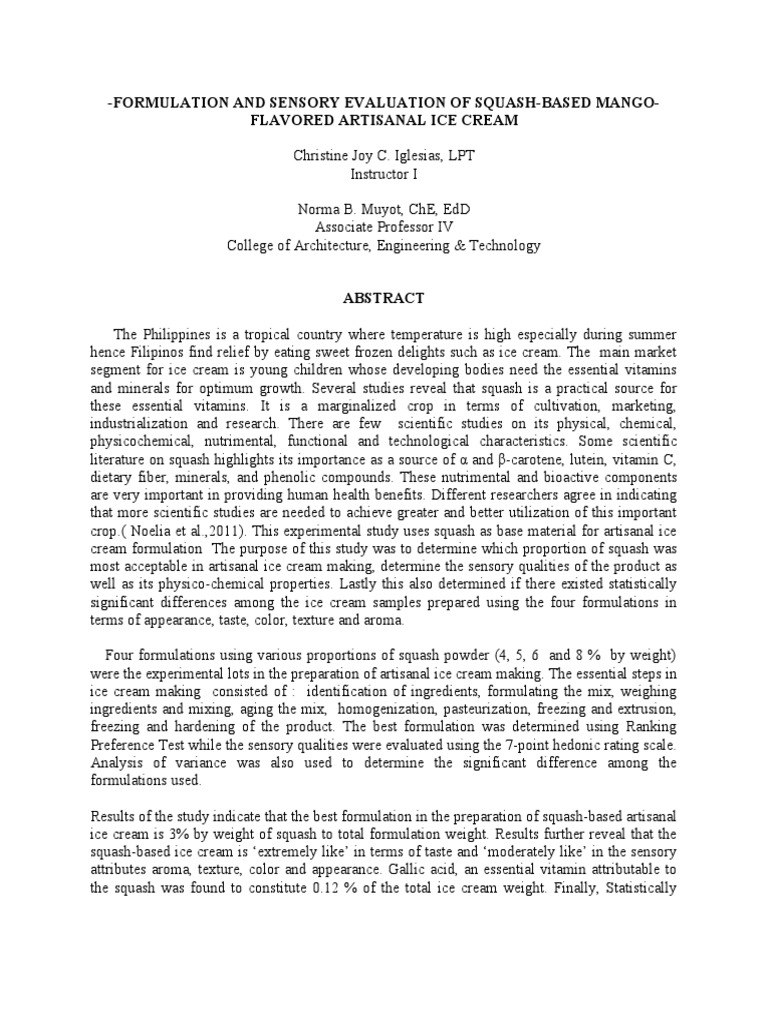 Edited Muyot N Et. Al. - FORMULATION AND SENSORY EVALUATION OF SQUASH BASED MANGO FLAVORED ...