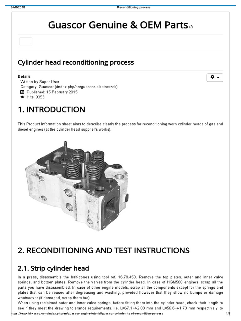 Reconditioning Process Guascor | PDF | Cylinder (Engine) | Ignition System