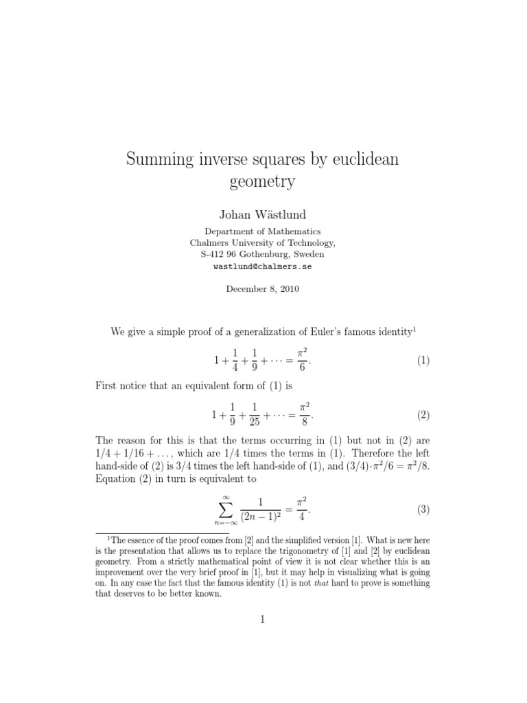 Euler's Identity via Euclidean Geometry | PDF | Distance | Pi