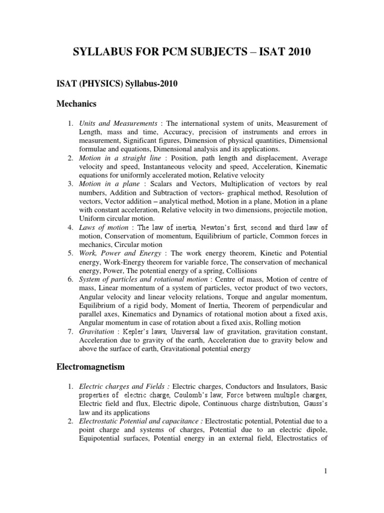 Isat Syllabus and Sample Question Paper | PDF | Rotation Around A Fixed ...