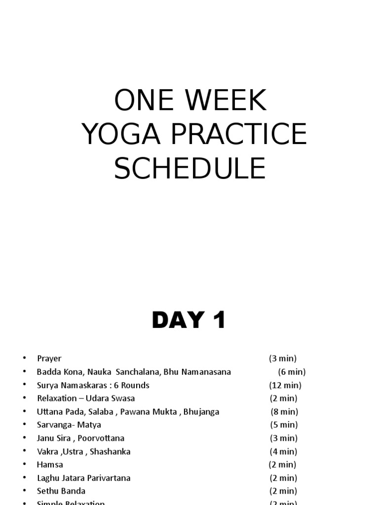 One Week Yoga Practice Schedule | PDF | Yoga | Asana