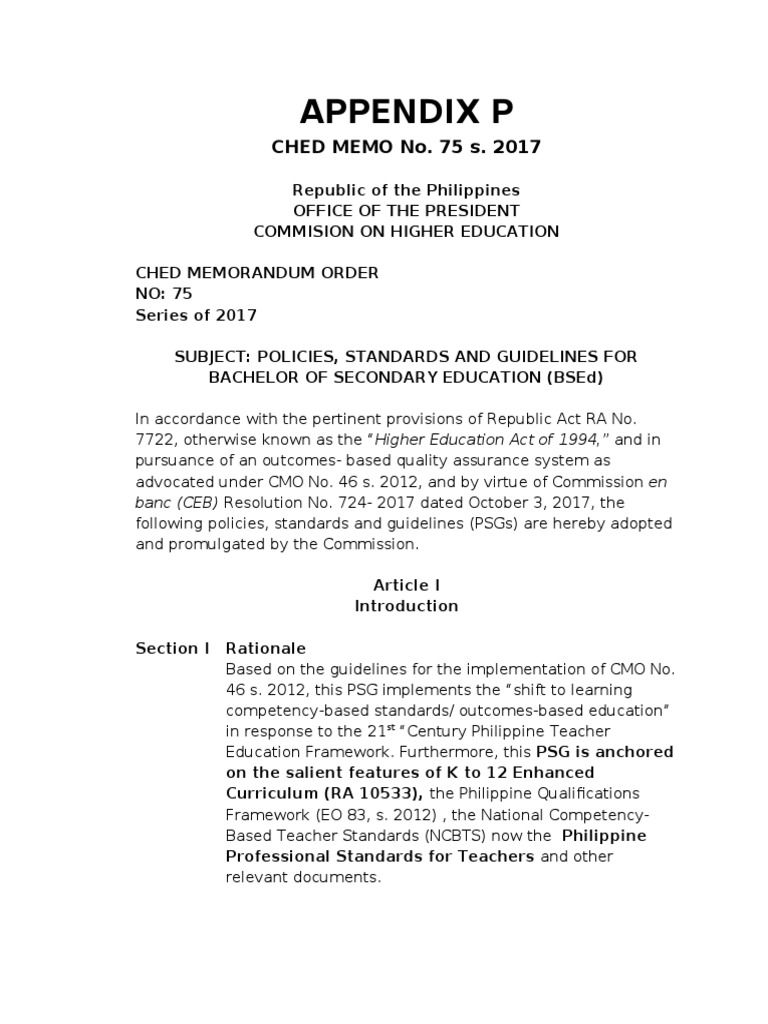 APPENDIX P CHED MEMO 75 S. 2017 | Download Free PDF | Curriculum ...