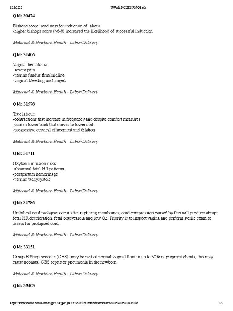 Maternal and Newborn-Labour and Delivery Notes | PDF