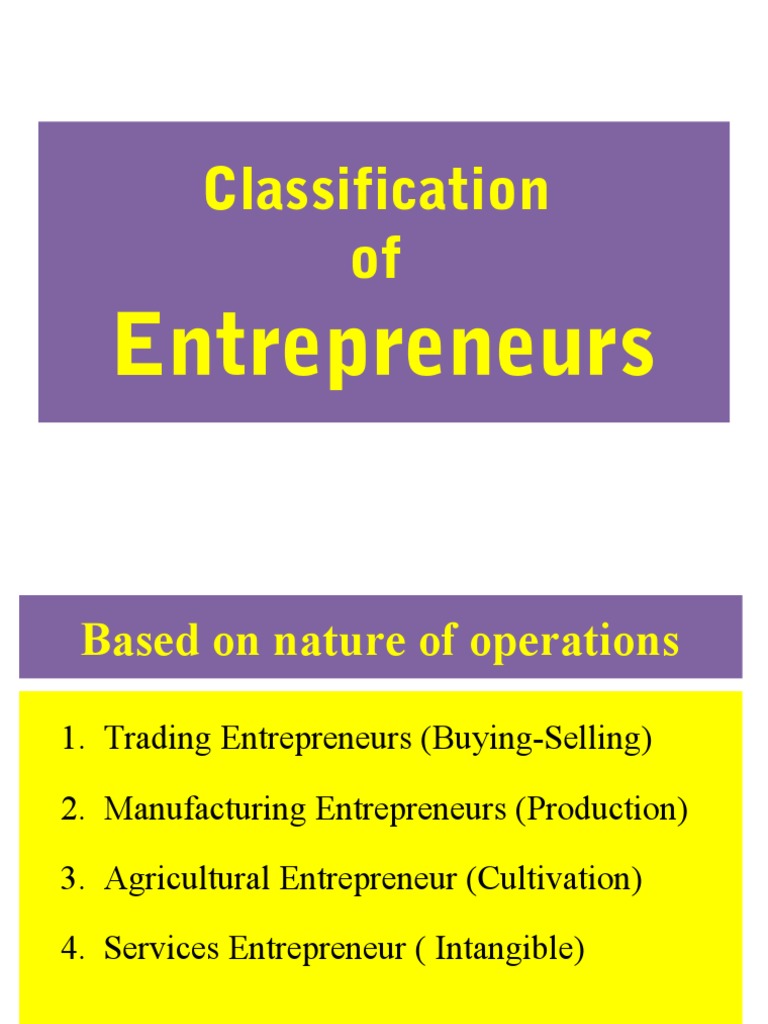 Classification of Entrepreneurs | PDF | Entrepreneurship | Economies