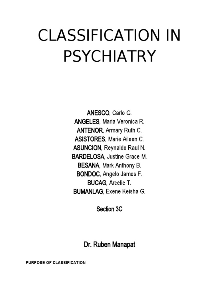 Psychiatry Reporting - Classification in Psychiatry | PDF | Mental ...