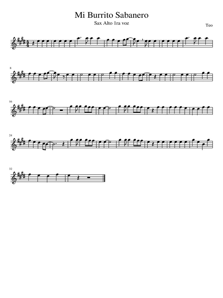 Mi Burrito Sabanero Partitura Sax Alto PDF | PDF