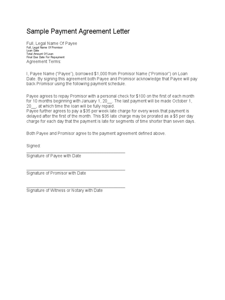 Sample Payment Agreement Letter | PDF | Finance & Money Management