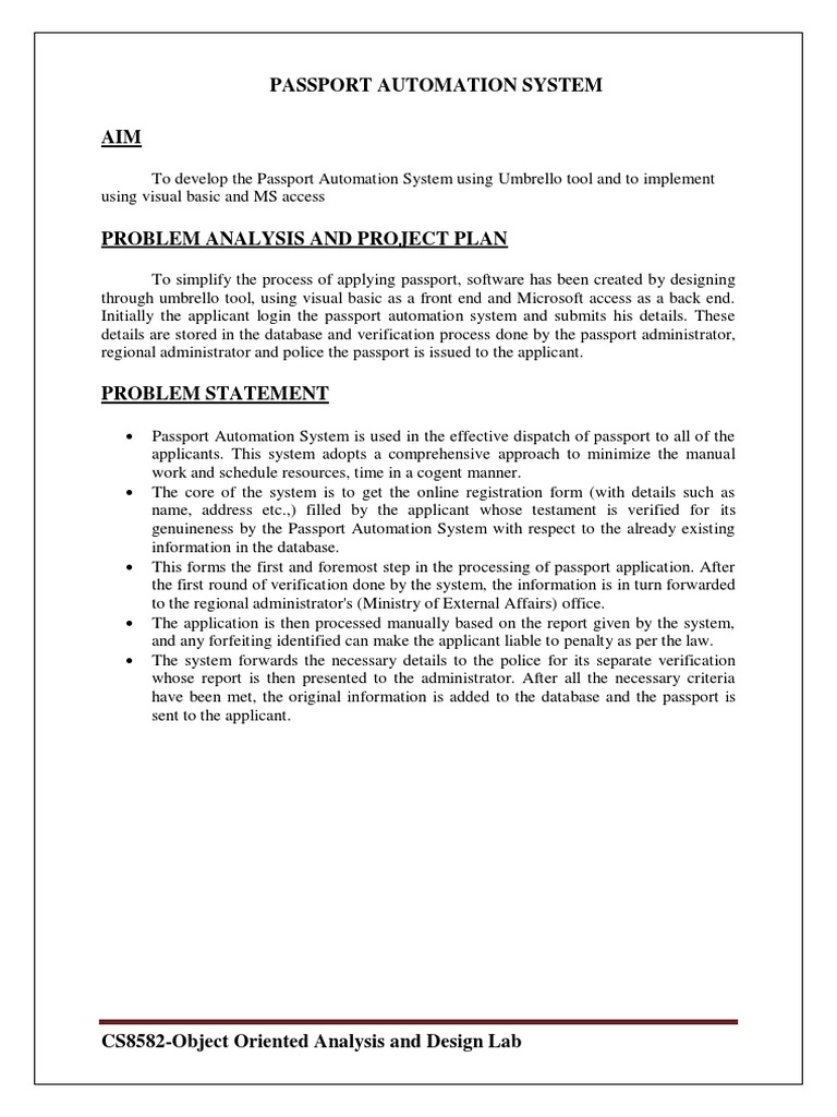 1 Passport Automation System PDF | PDF | Use Case | Databases