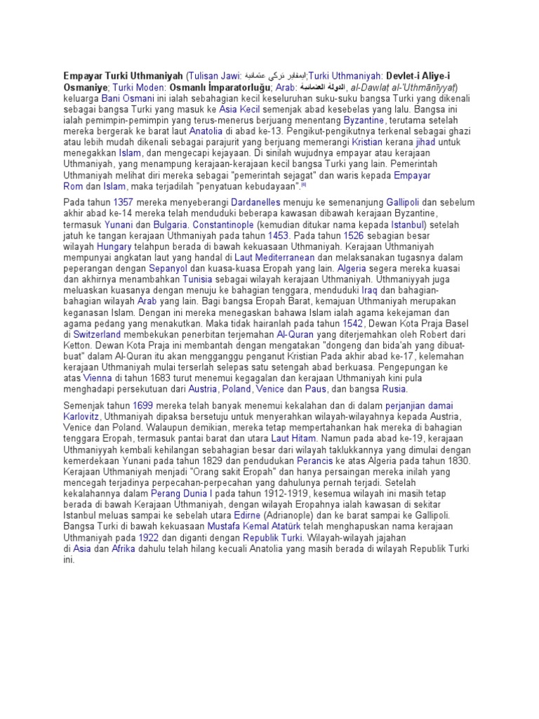 Empayar Turki Uthmaniyah | PDF