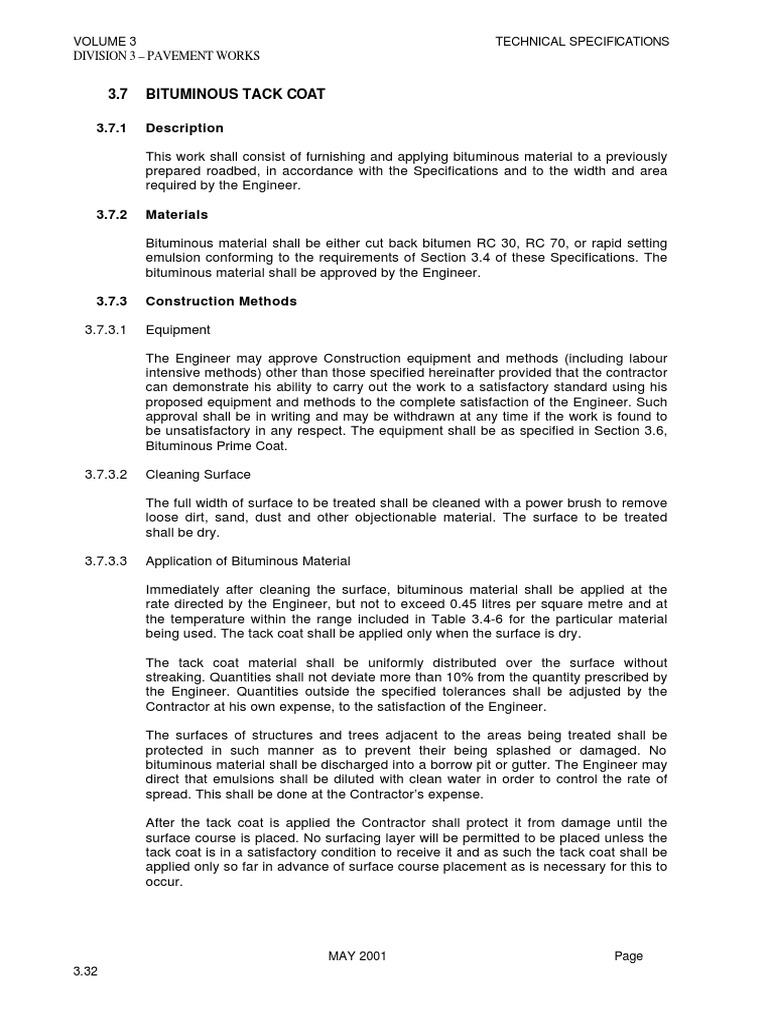 Specifications for Applying Bituminous Tack Coat to Prepare Road ...