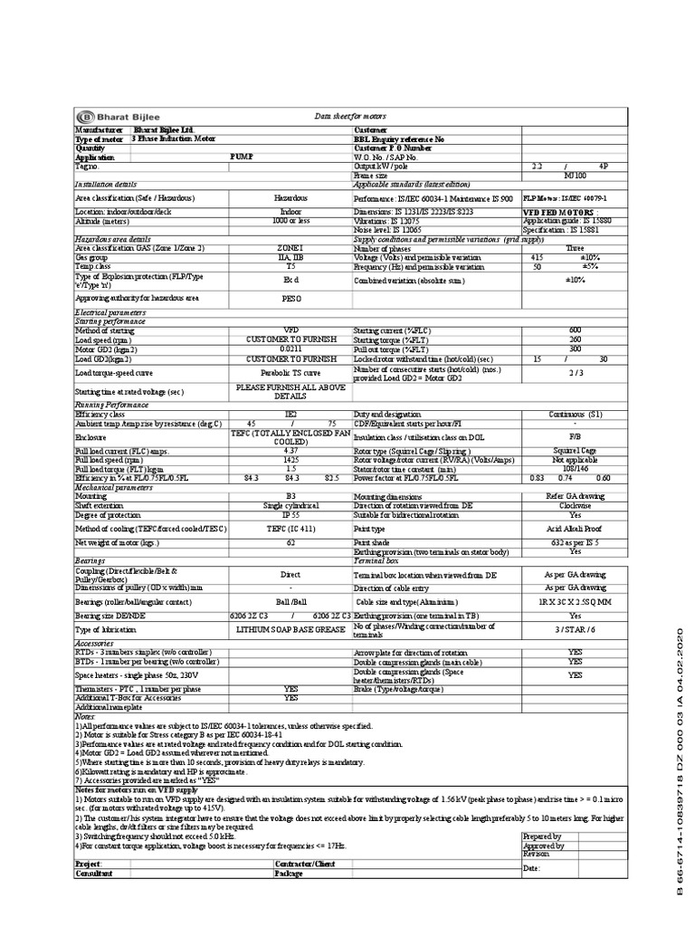 BBL - 3HP - Foot Motor Data Sheet | PDF | Electric Motor | Machines