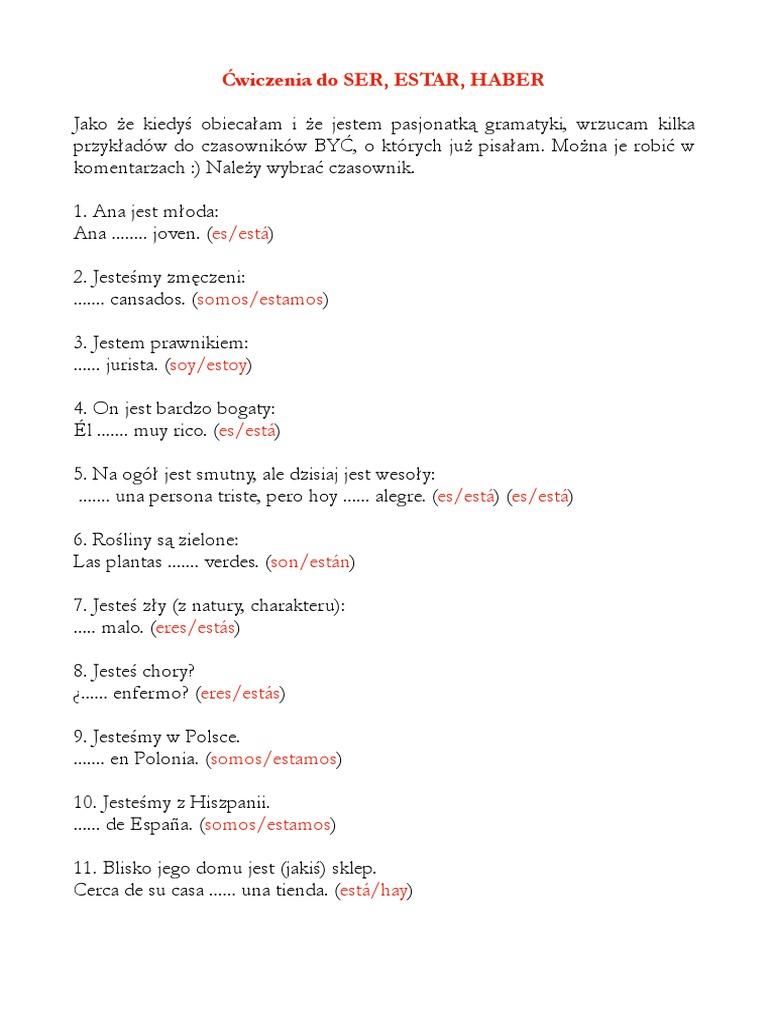 Ejercicio Ser, Estar y Haber | PDF