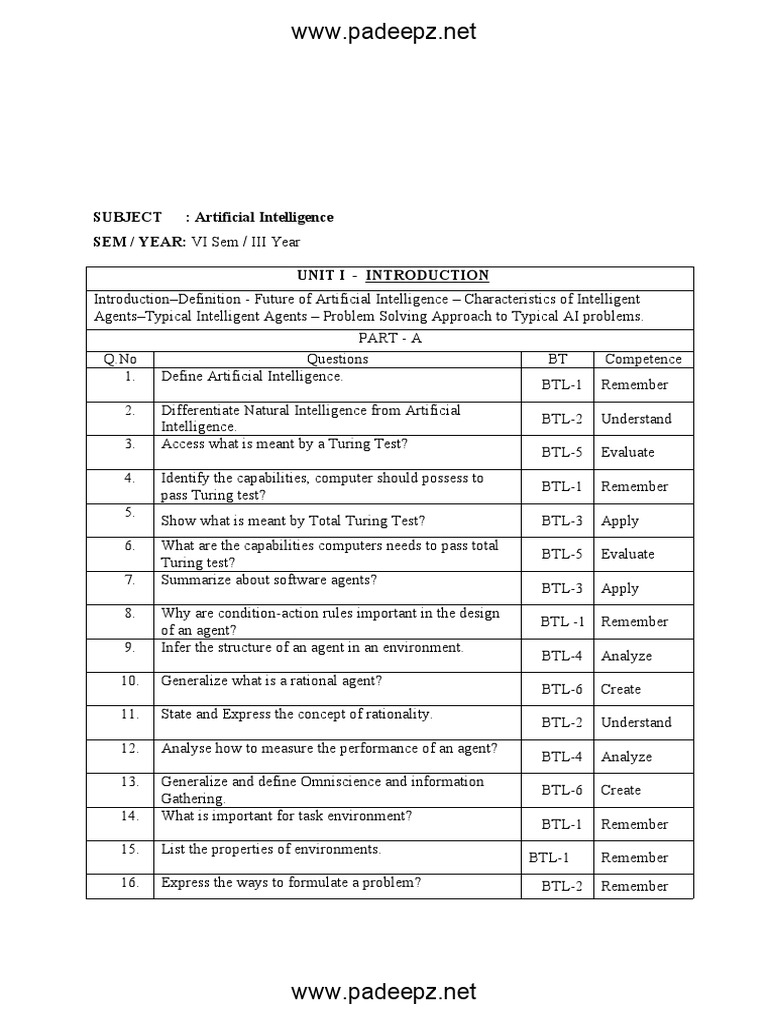 CS8691 QB Artificial Intelligence | Download Free PDF | Artificial ...