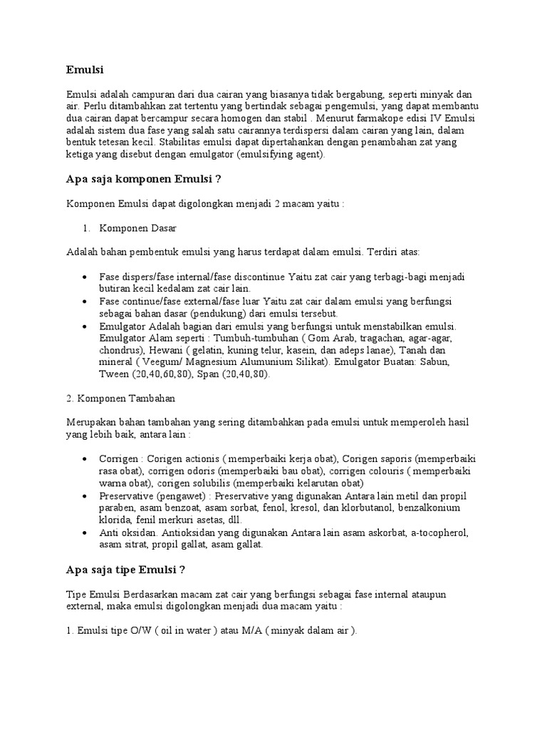 Contoh Soal Emulsi | PDF