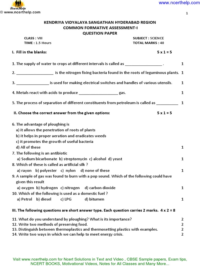 Cbse Question Papers For Class 8 Science FA 1 PDF | PDF | Petroleum ...