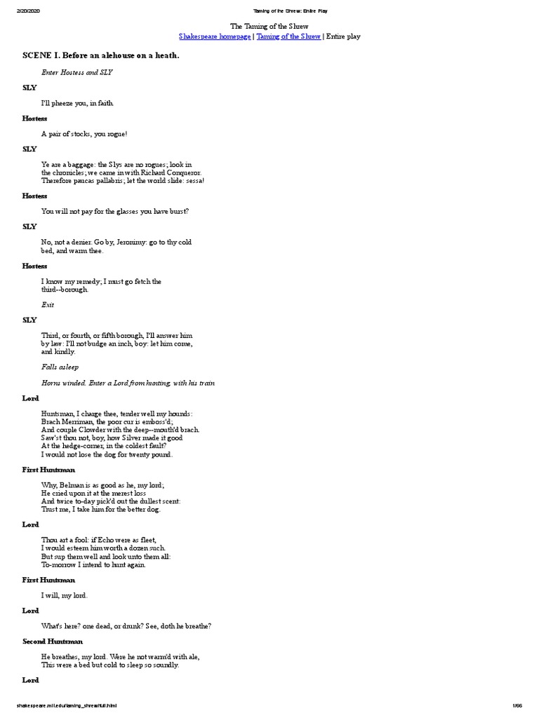 Taming of The Shrew - Script | PDF | The Taming Of The Shrew